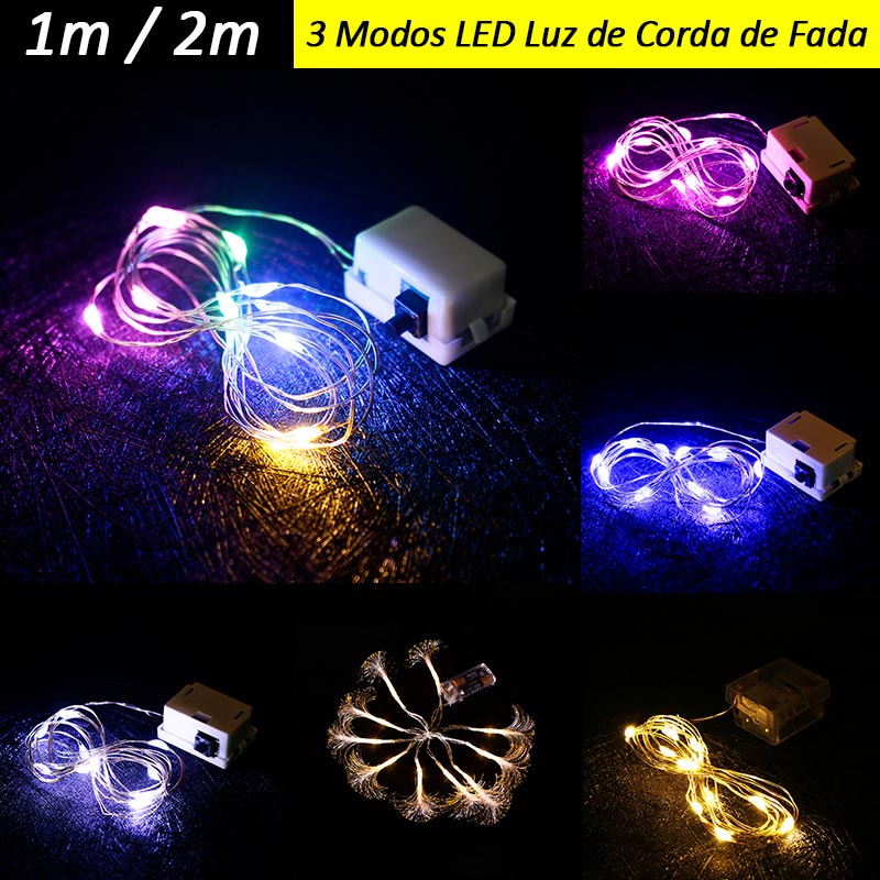 3 Modos 1/2/3m Luz De Fada (bateria incluída) Led Luzes Fio De Cobre ...