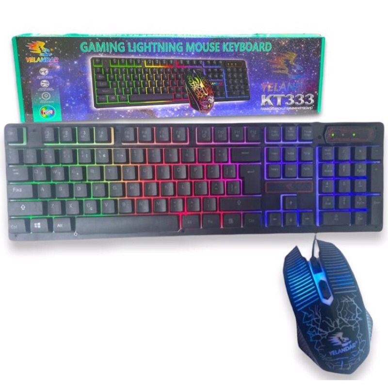 Kit Teclado e Mouse Gamer com Led RGB Iluminado 2400DPI Com Fio Yelandar KT333 | Shopee Brasil