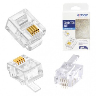 Conector RJ11 4P4C Para PABX e Linha Convencional Banhado a Ouro 100 ...