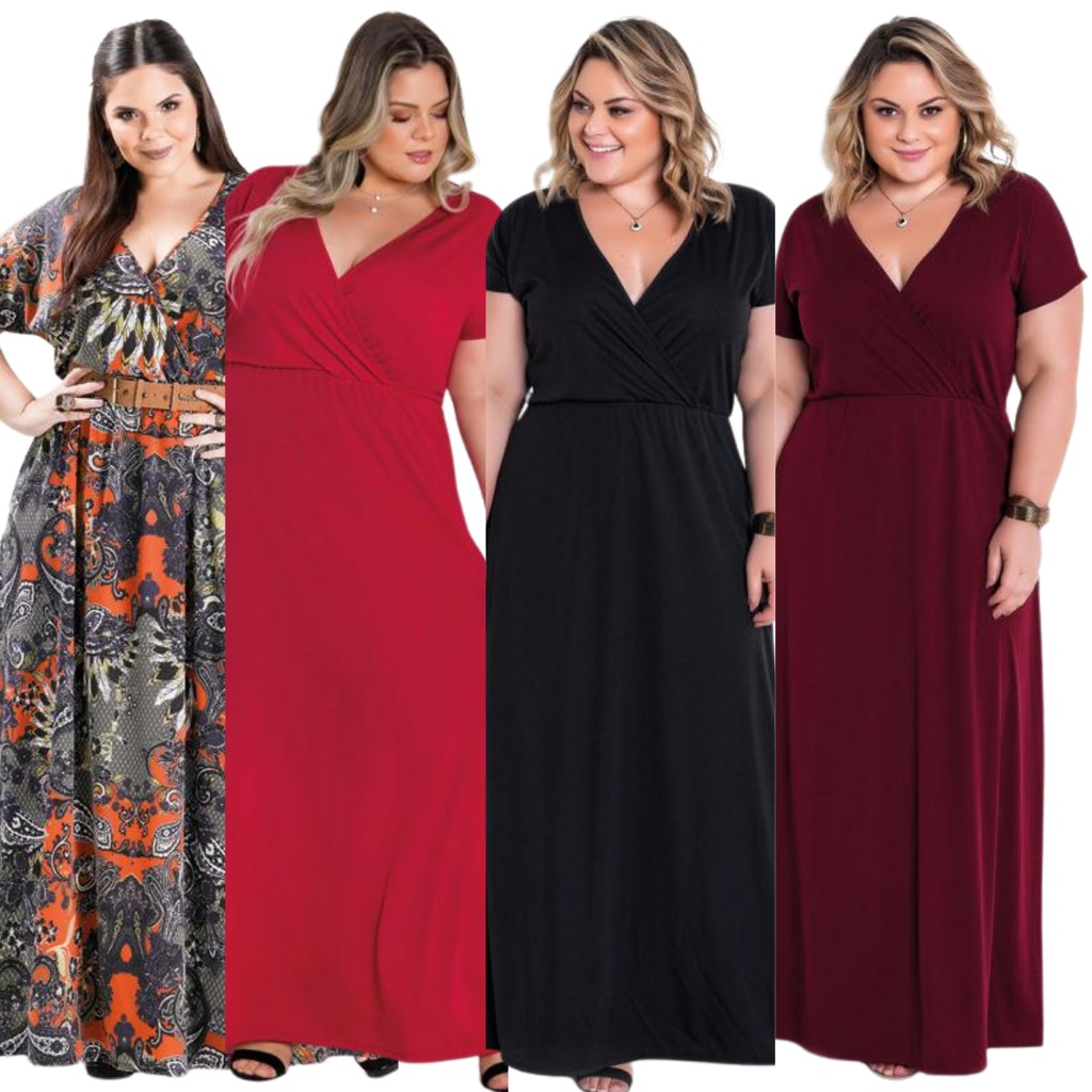 Vestido Longo Transpassado Plus Size Gordinha Extra Grande 46 a 72 ...