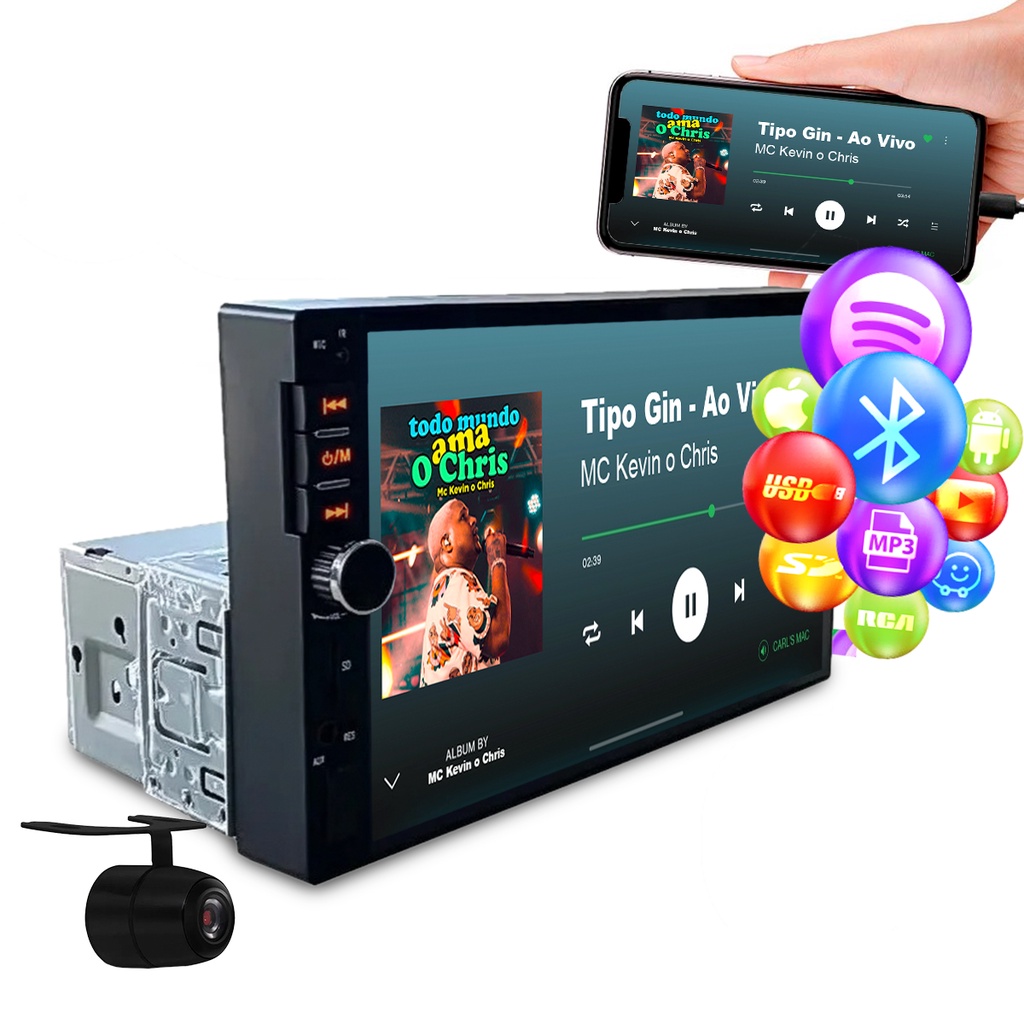 Central Multimídia 1 Din Mp5 Tela 7 Bluetooth Usb Camera Ré | Shopee Brasil