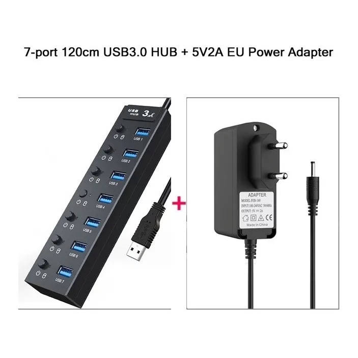 Hub 7 Portas Usb 3.0 Alta Velocidade 5gbps Original com fonte 1.20cm ...