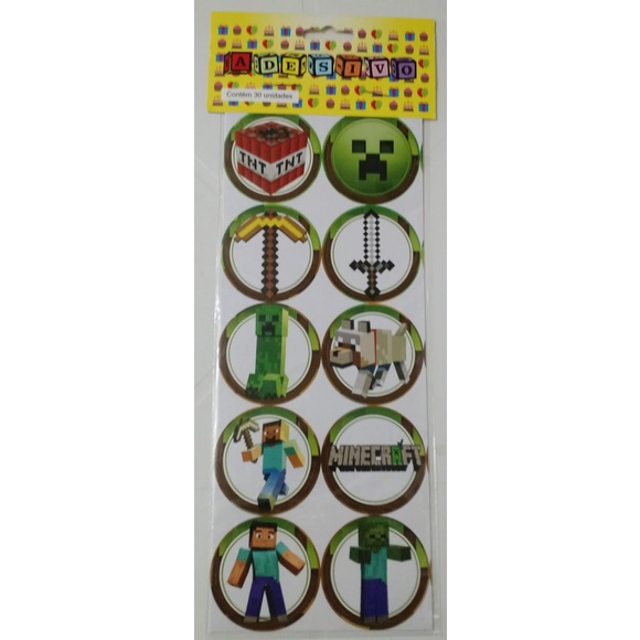 Adesivo Redondo Minecraft 4cm (30 unidades) | Shopee Brasil