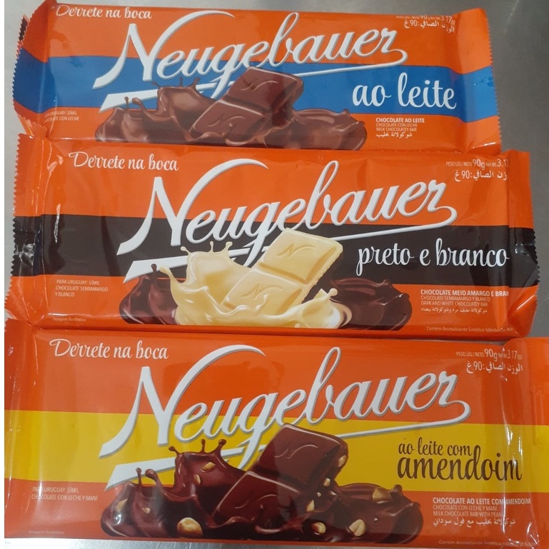 Chocolate Fino 40% NeugeBauer Kit 3 Barras 90g(preto e branco/ao leite/amendoim) | Shopee Brasil