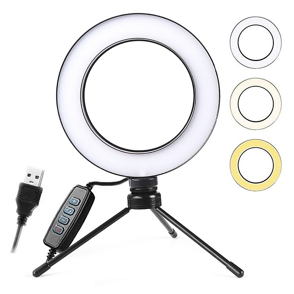 Iluminador De Led Ring Light 6" Polegadas 16cm Com Mini Tripé Usb Super | Shopee Brasil