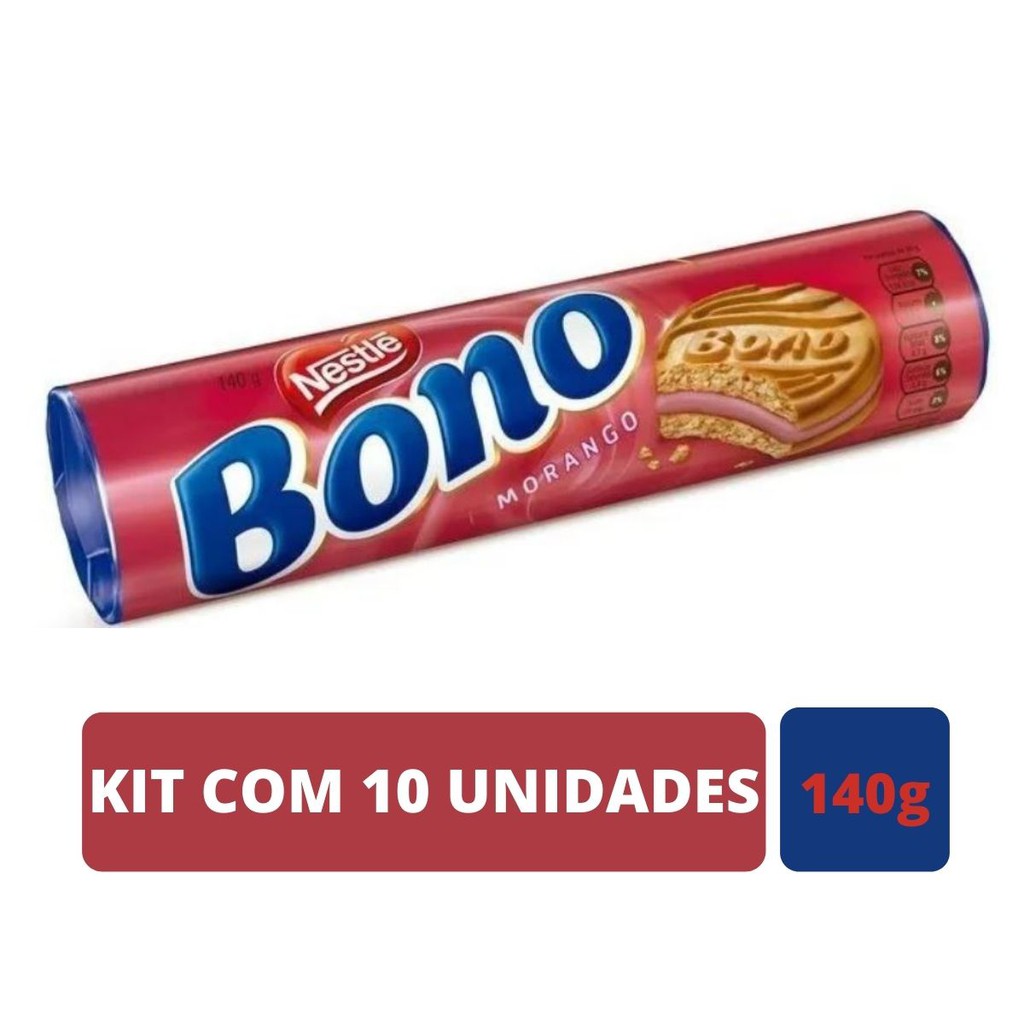Kit 10 Biscoito Bolacha Bono Recheado Sabor Morango 140g | Shopee Brasil