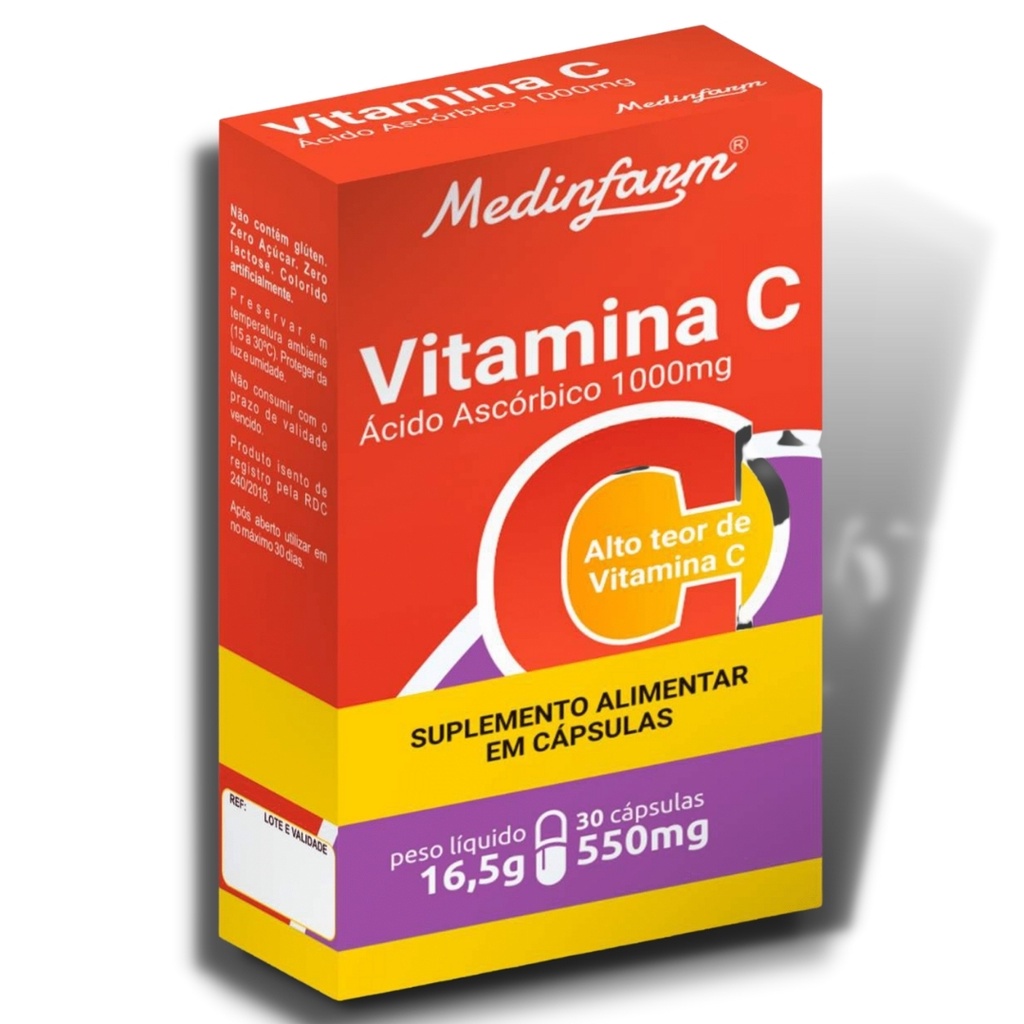 Vitamina C 1000mg Alto Teor De Vit. C 30 Cápsulas Medinfarm | Shopee Brasil