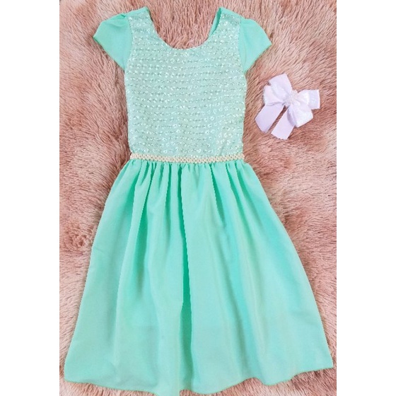 Vestido infantil verde tiffany, veste 10 anos | Shopee Brasil