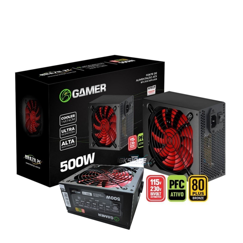 Fonte Gamer BPC 500W ATX, 80 Plus Bronze, PFC Ativo - Bpc/500 - Melhora ...