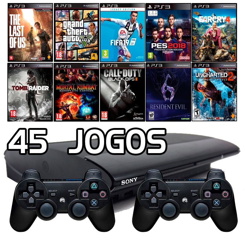 Sony Ps3 Playstation 3 Super Slim + 2 Controles + 45 Jogos | Shopee Brasil