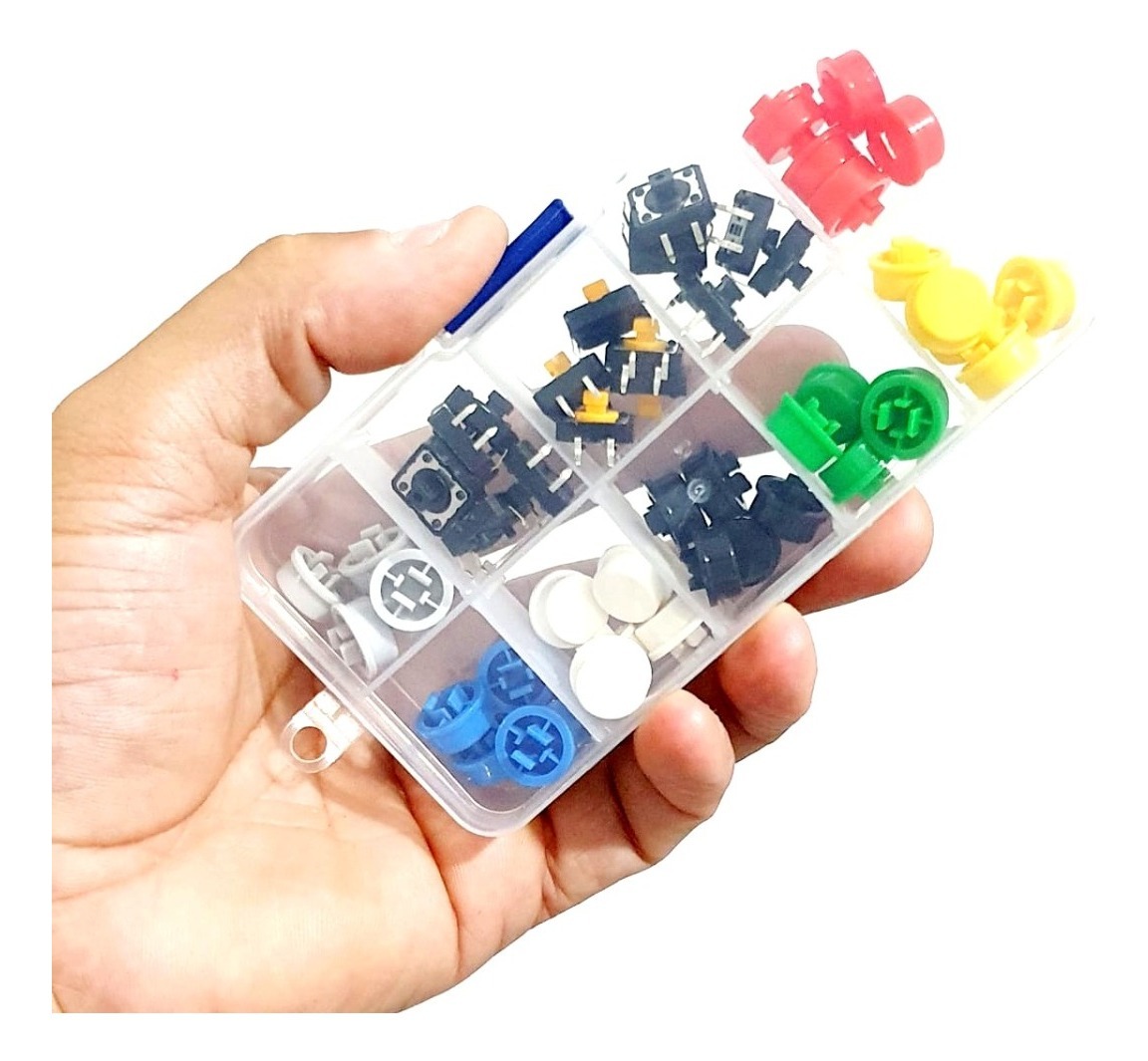 Kit Chave Push Button Com Capas Coloridas Para Arduino - 50 Peças | BeeCost