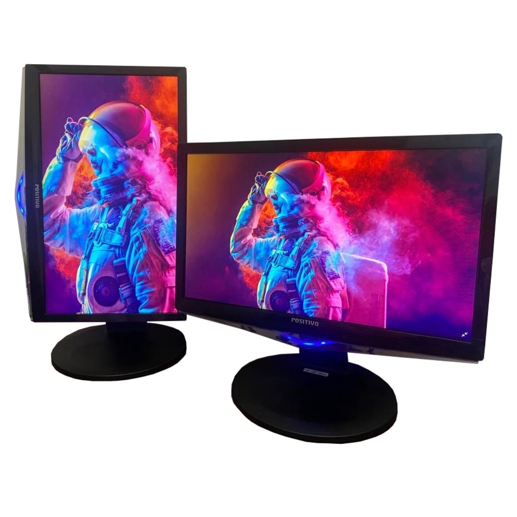 Kit c/ 2 Monitores Positivo 19 Polegadas LCD Widescreen c/ Alto Falante, Horizontal e vertical ...