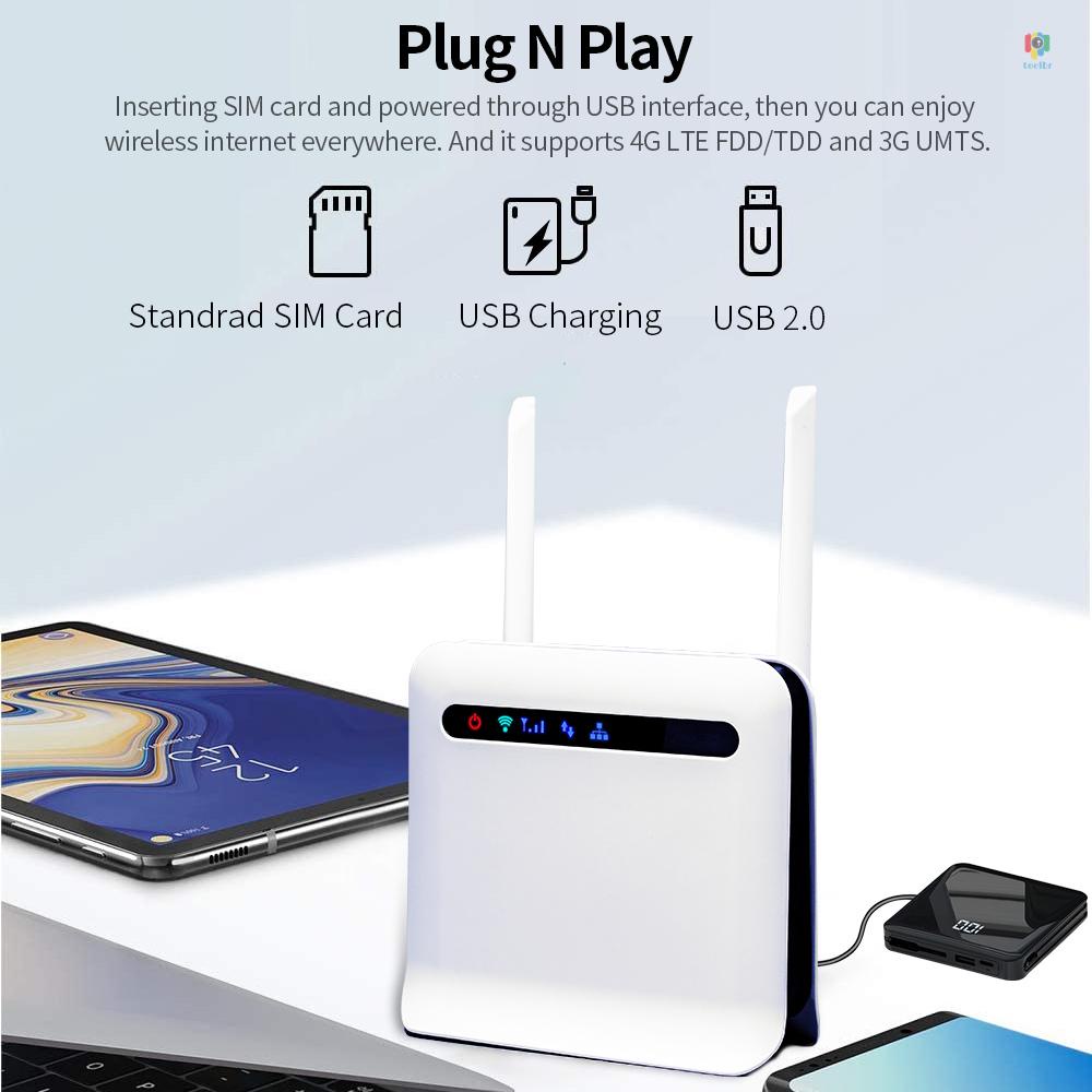 Toelbr 4G Router Com Slot Para Cartão SIM Wi-Fi Hotspot 2.4G 300Mbps ...