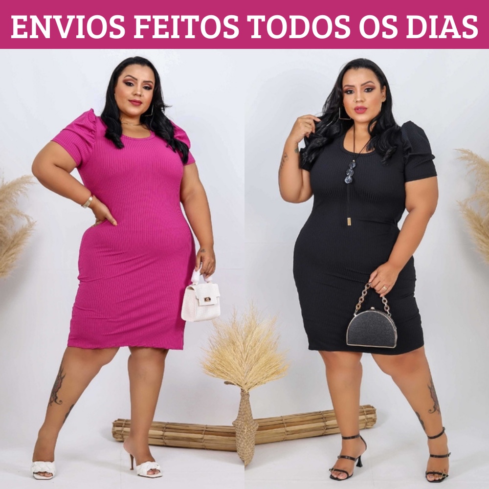 Vestido Midi Manga Bufante Princesa Plus Size (46 ao 52) Tecido Suplex ...