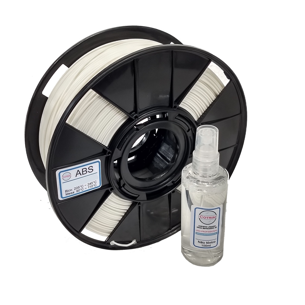 Filamento ABS premium Branco Impressora 3d 1,75mm 1.75 mm 1kg + Adesivo líquido / Cola / Fixador ...