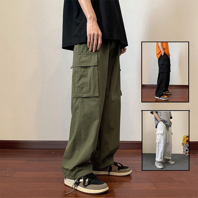 Calças Da Cargo Dos Homens Hip Hop Multi Bolsos Calça Jogger Slim Fit