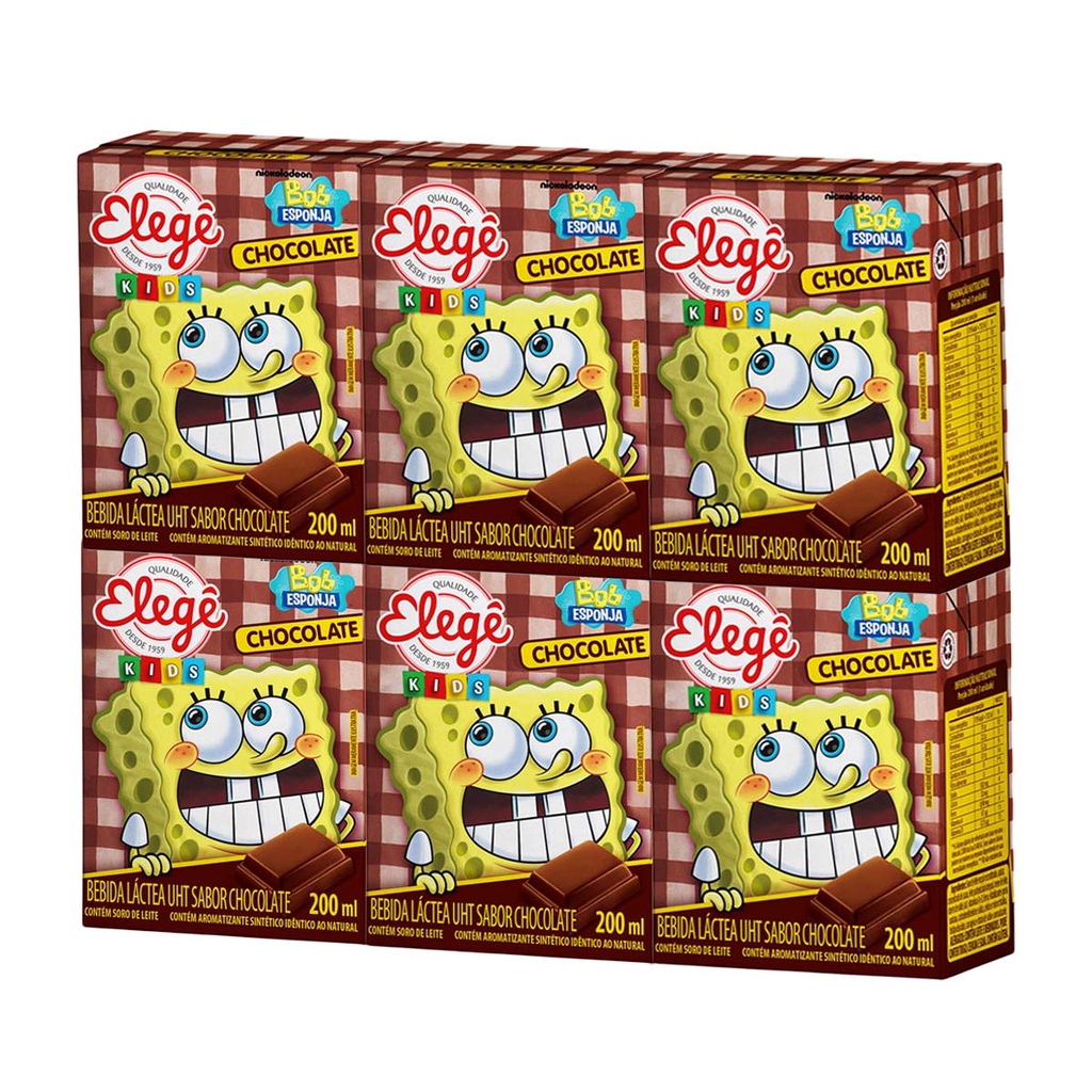 Kit 6 Bebidas Láctea UHT Elegê Chocolate 200Ml Bob Esponja - Desconto ...