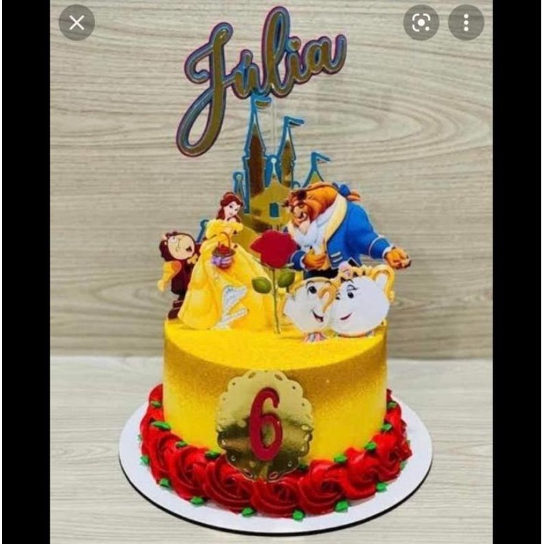 Topo de Bolo da Bela e a Fera 03 - personalizado com nome e idade ...