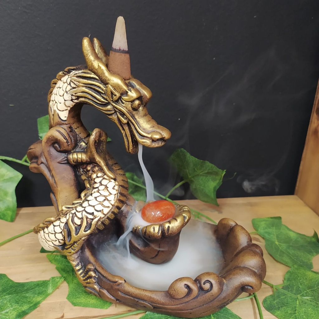 Porta Incenso 2 em 1 Dragão Chinês Aromatizador Cascata de Fumaça + 3 ...