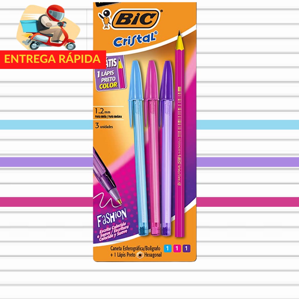 Kit BIC Cristal Fashion Caneta Esferografica Colorida + Lapis Grafite ...