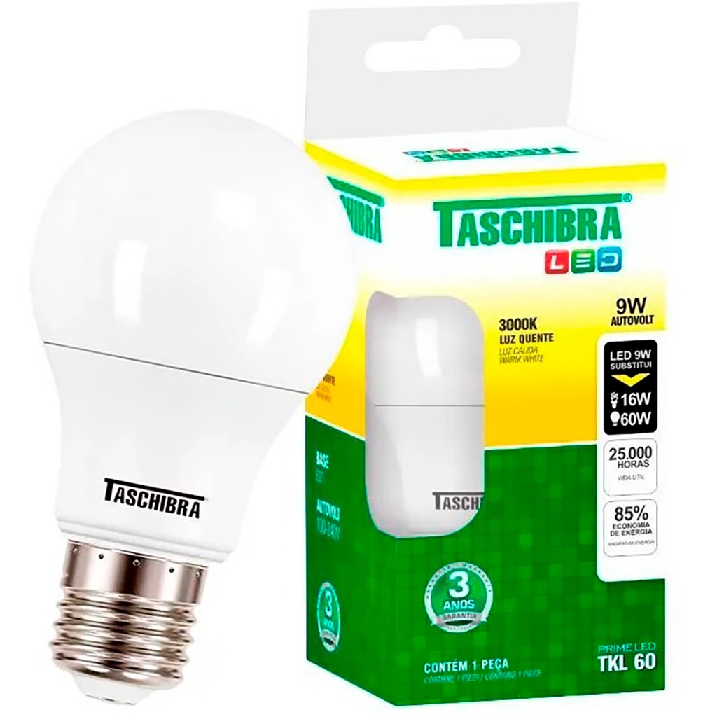 Lâmpada Led Tkl 60 9w 110-220V Taschibra Luz Branca Neutra Amarela | Shopee Brasil