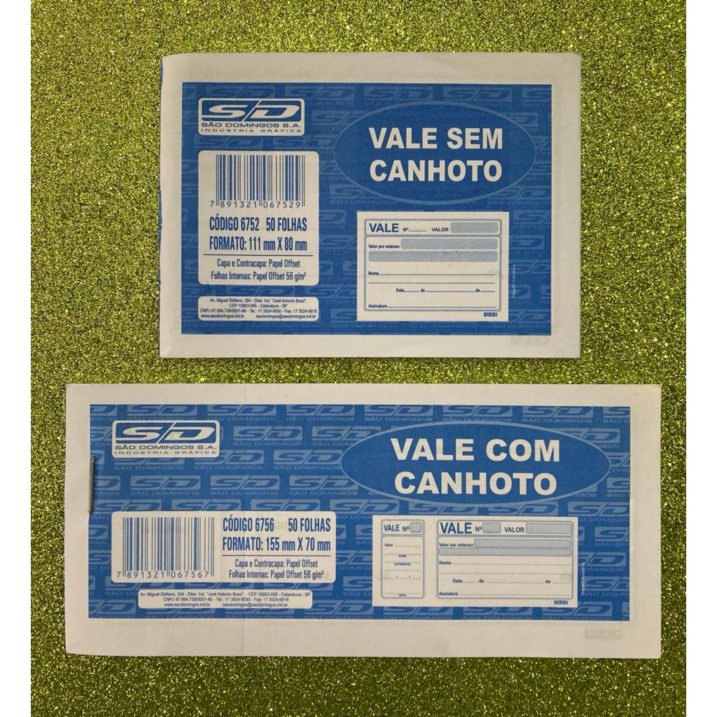 Vale com e sem canhoto 50 folhas São Domingos. | Shopee Brasil