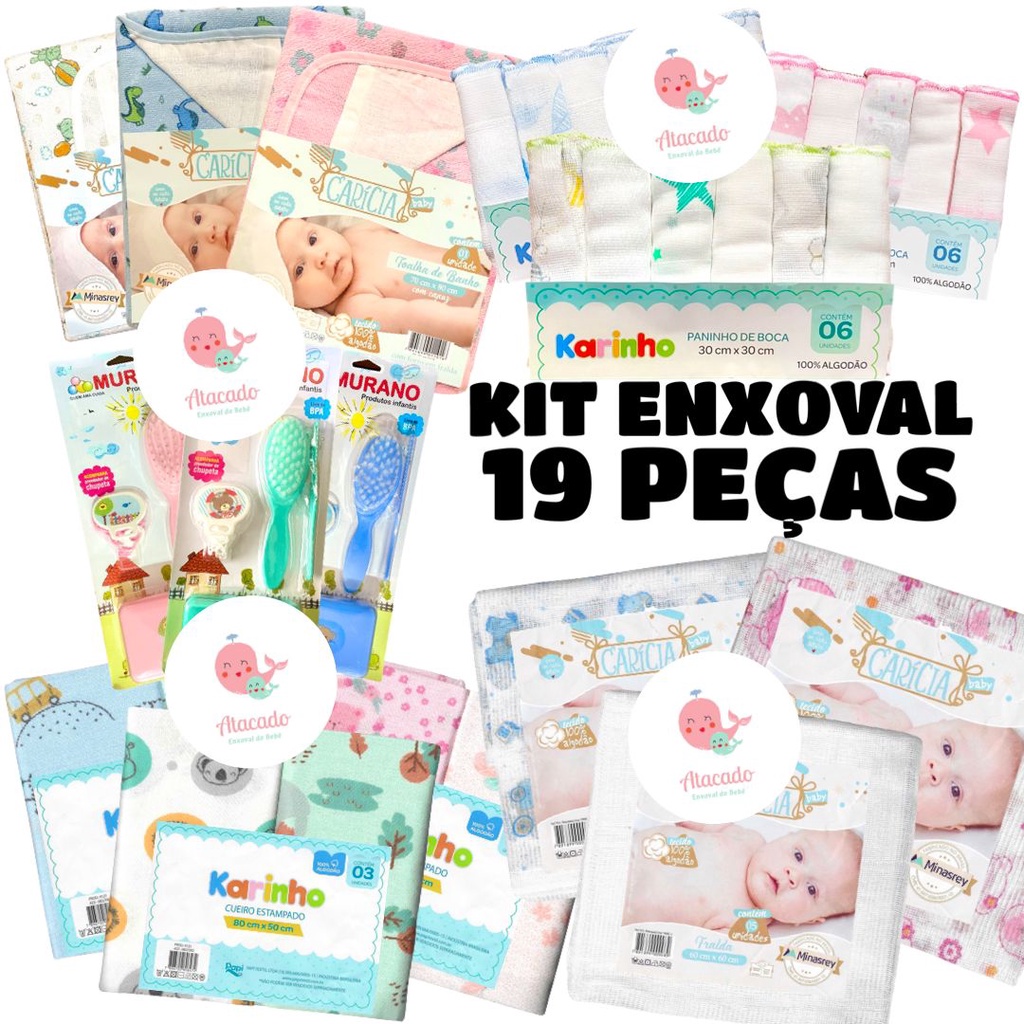 Kit Enxoval Maternidade kit bebe 3 Cueiro 6 Pano de boca Babete 5 ...
