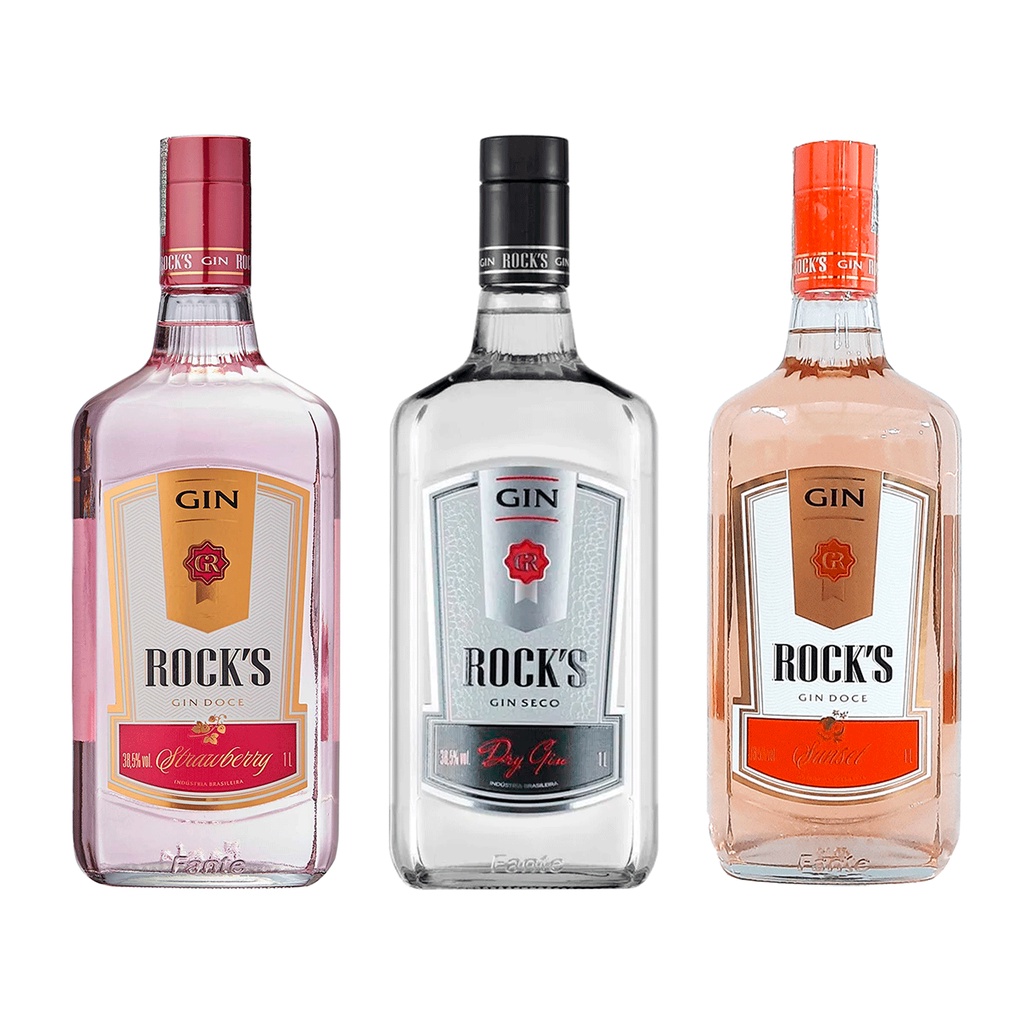 Kit 03 Gin Rocks Strawberry 1000ML + Gin Rocks 1000ML + Gin Rocks ...