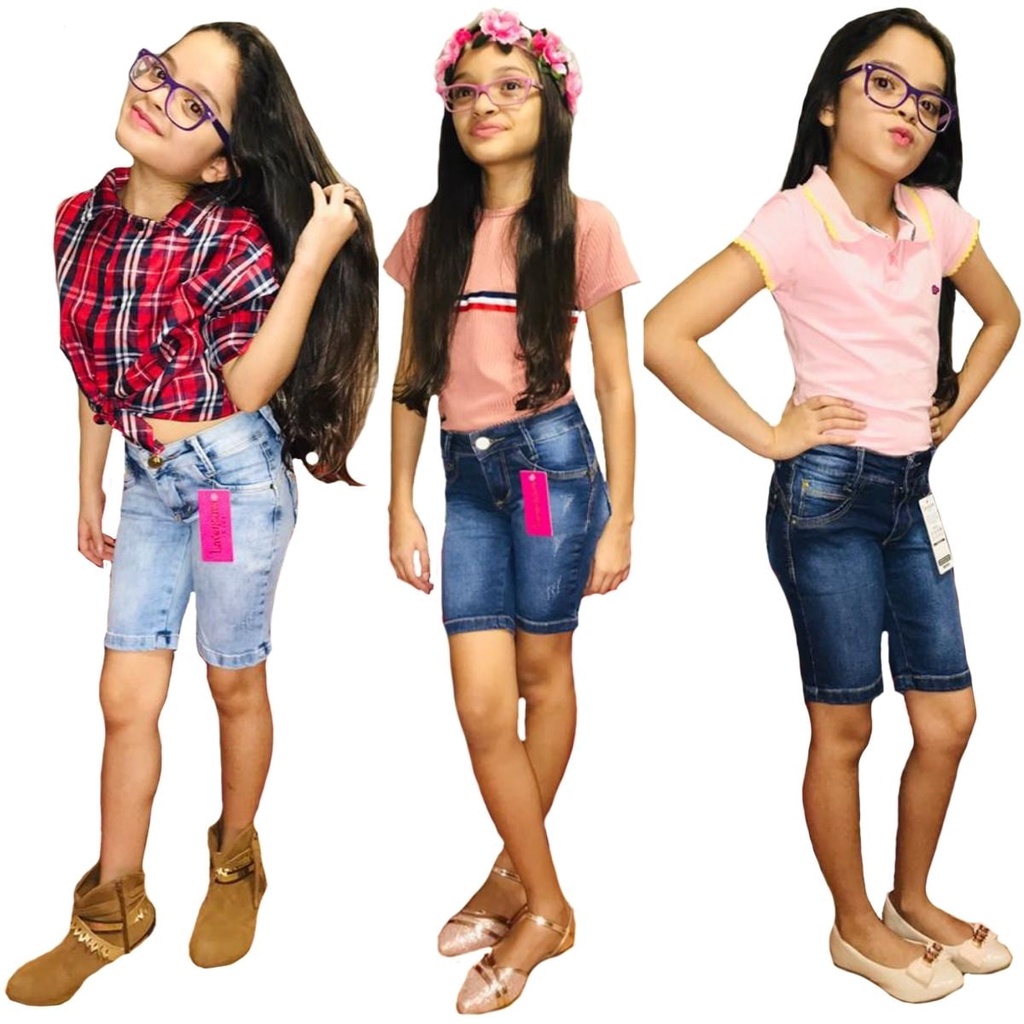 Kit 3 Bermuda Jeans Com Licra Infanto Juvenil Feminina Shorte De 8 A 16 ...