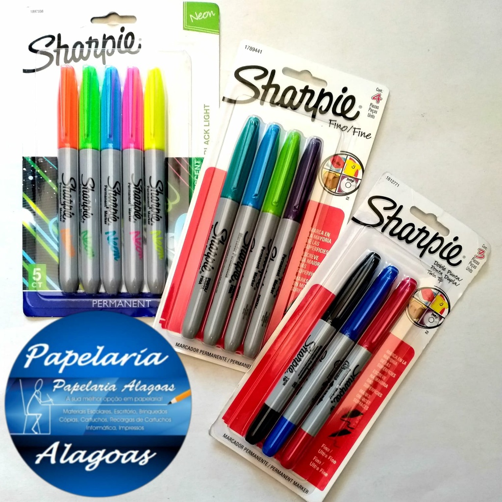 Kit Conjunto Caneta Sharpie Permanente Neon / Fine / 2 Pontas | Shopee ...