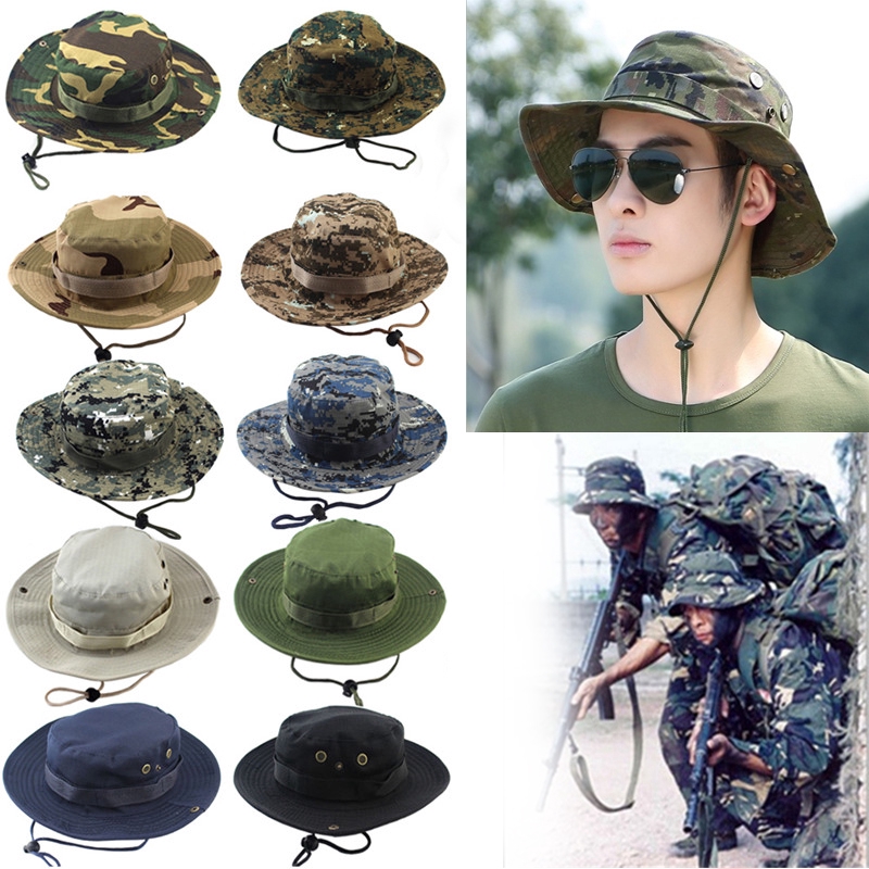 Chapéu Bucket Boonie Caça Pesca Ar Livre Aba Larga Militar Unissex Sol ...
