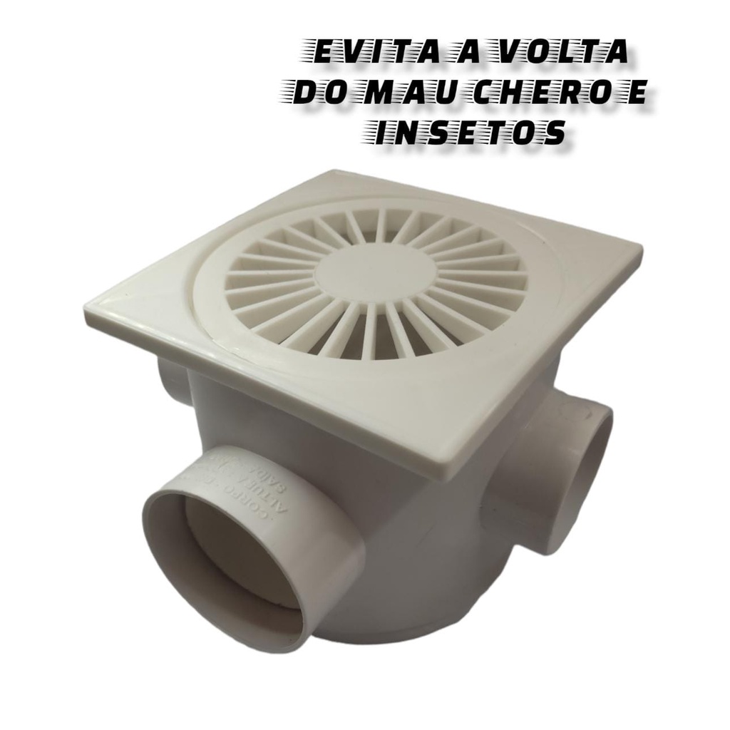 Ralo Esgoto Para Banheiro com Grelha Quadrado Pvc Branco Com Caixa ...