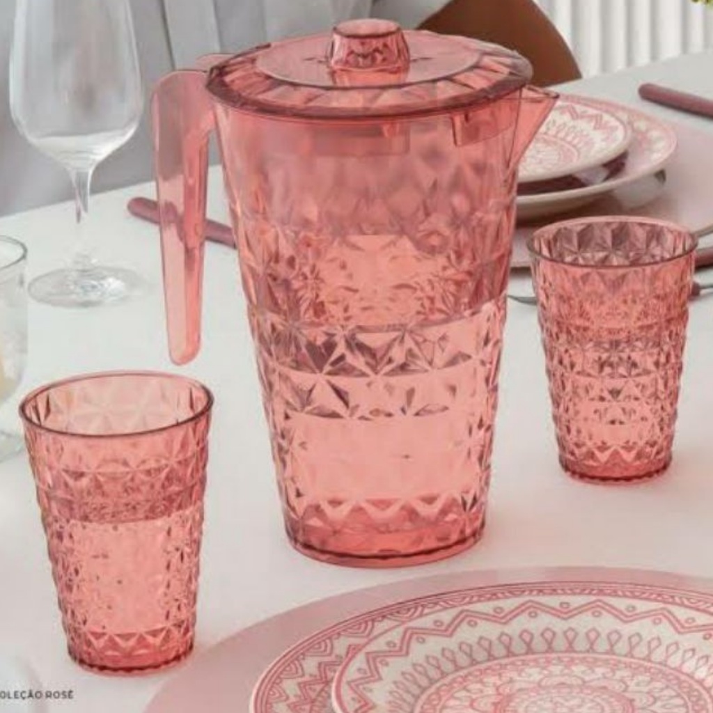Jogo de copos c/ Jarra AVON rose material plastico | Shopee Brasil