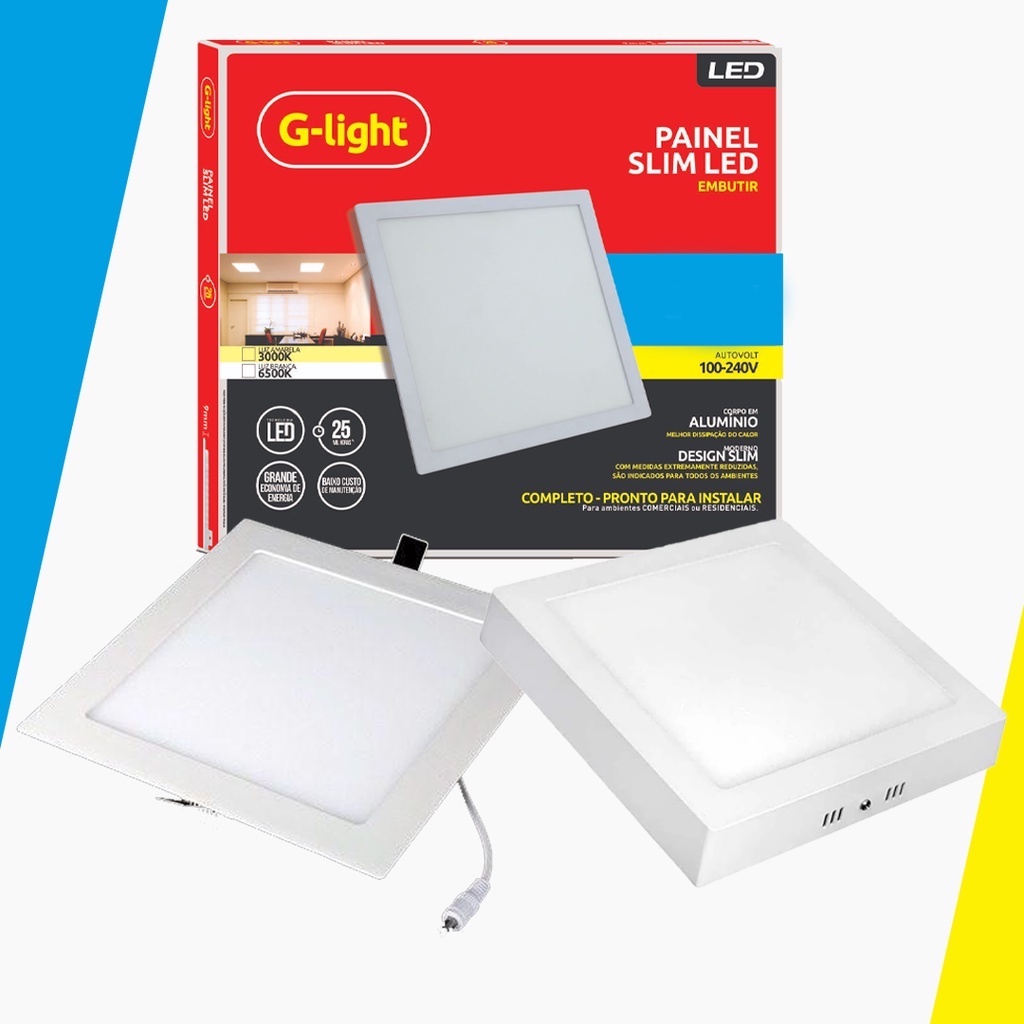 Painel Led 18W Quadrado EMBUTIR ou SOBREPOR G-LIGHT | Shopee Brasil