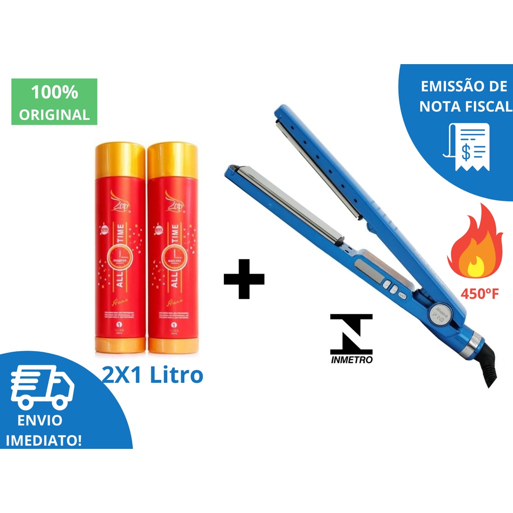 Zap Escova Progressiva 2x1 Litros + Chapinha Prancha Original Nano Pro ...