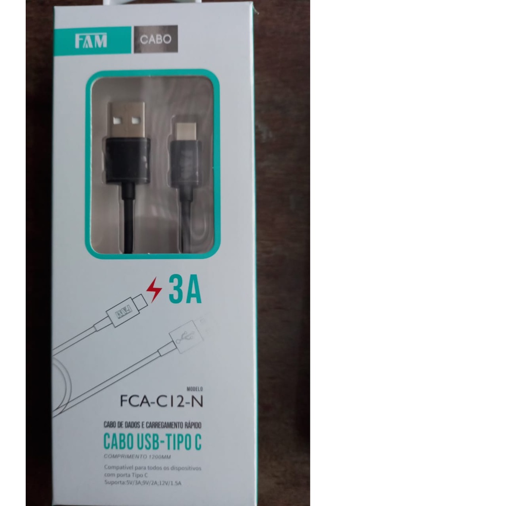 Cabo Carregador para Samsung TURBO USB/Tipo C - 1,2 Metros Preto FAM C12N | Shopee Brasil
