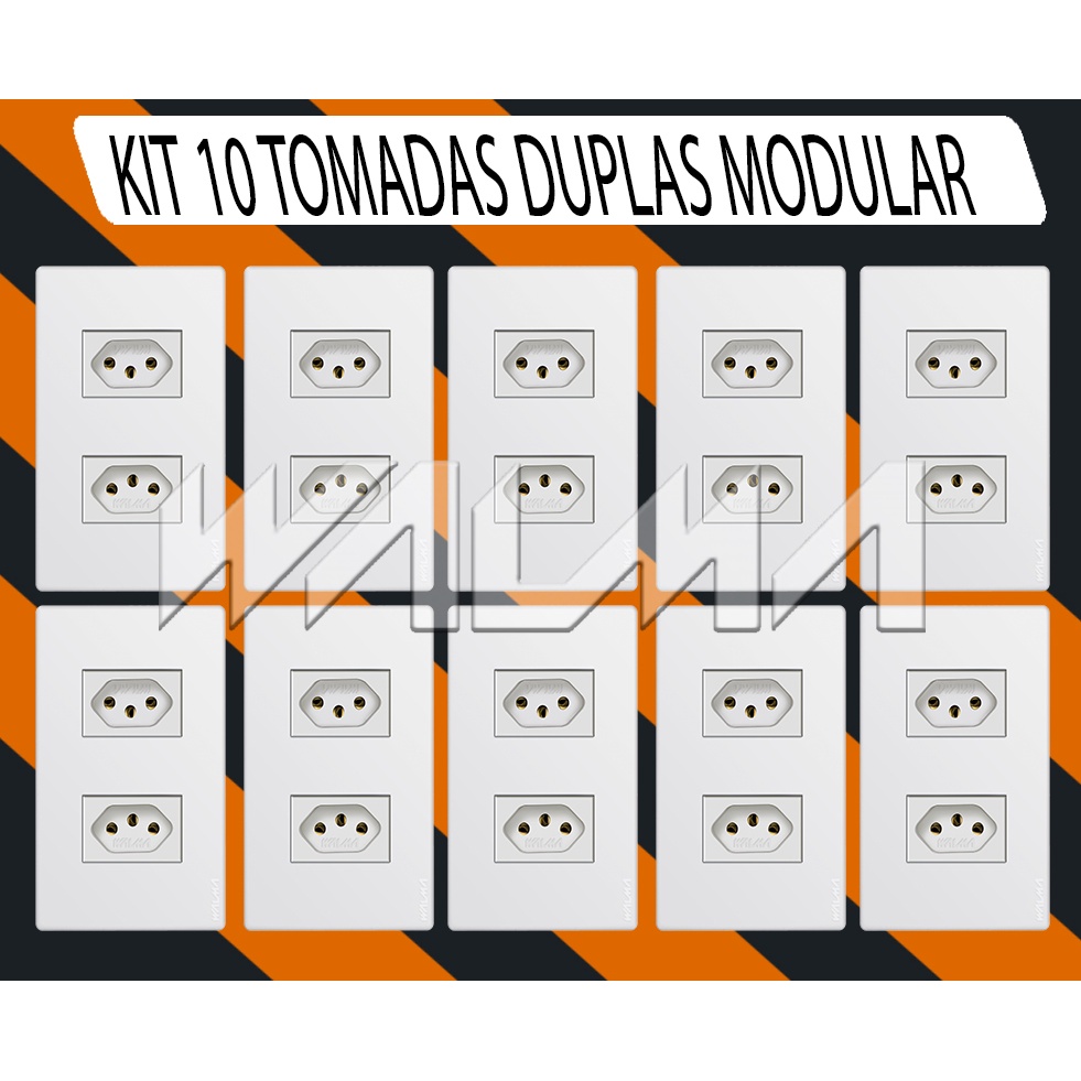 KIT 10 Tomadas DUPLAS 10A 20A SIMPLES BRANCA MODULAR COMPLETA COM PLACA ...