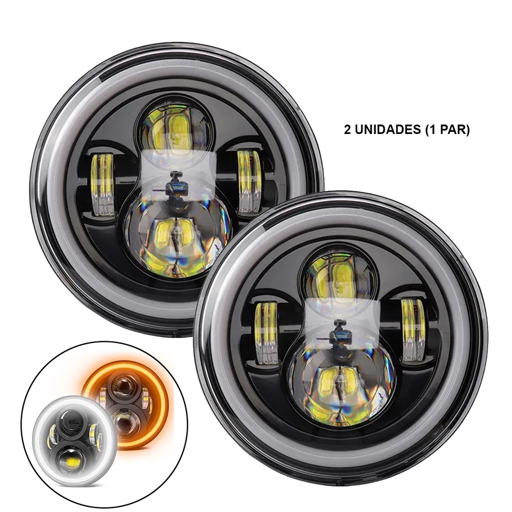 Par Farol Projetor Universal Led 7 Polegadas com Angel Eyes e Seta (2 ...