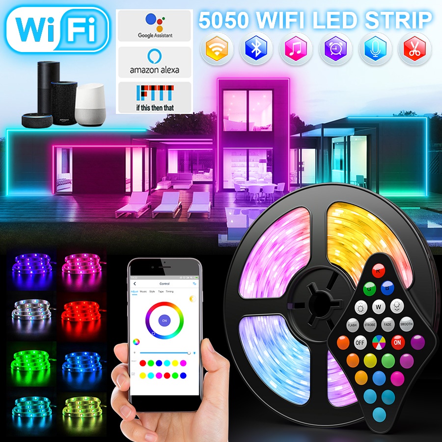 5 M-30 5050 Wifi RGB Led Strip Luzes 5 V USB Conduziu A Luz Alexa Fita ...