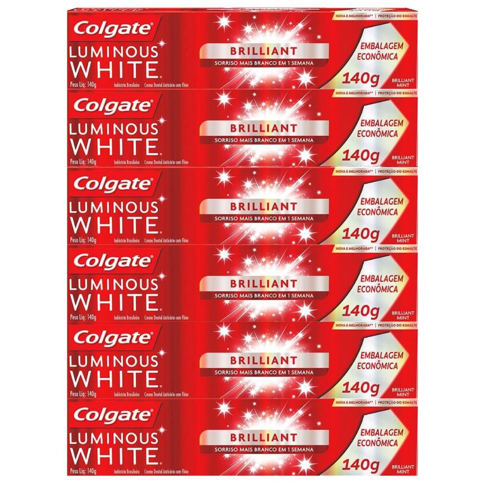 Kit Creme Dental Colgate Luminous White Brilliant Mint 140g com 6 ...