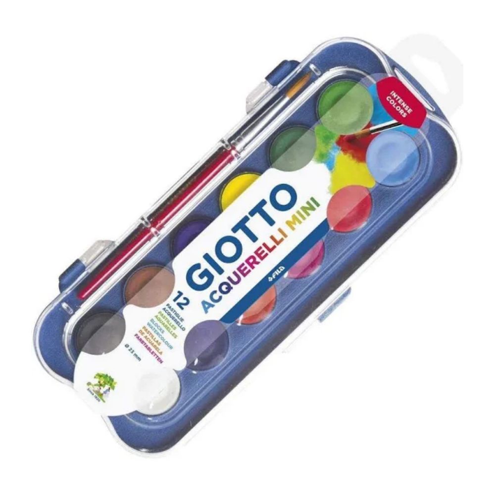 Aquarela Escolar em Pastilha GIOTTO Mini 23mm c/ 12 cores + 1 Pincel ...