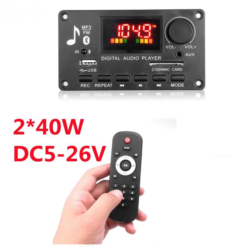 Módulo Amplificador 2x40w mp3 Player Bluetooth 5.0 Placa Decodificador ...