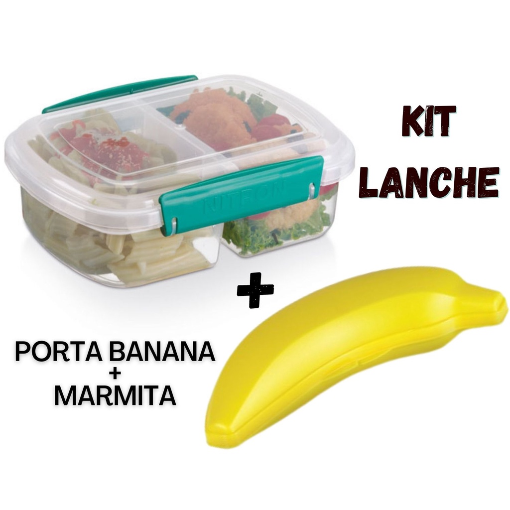 Kit Vasilha de Lanche Marmita com Divisórias + Porta Banana Pote Metade ...