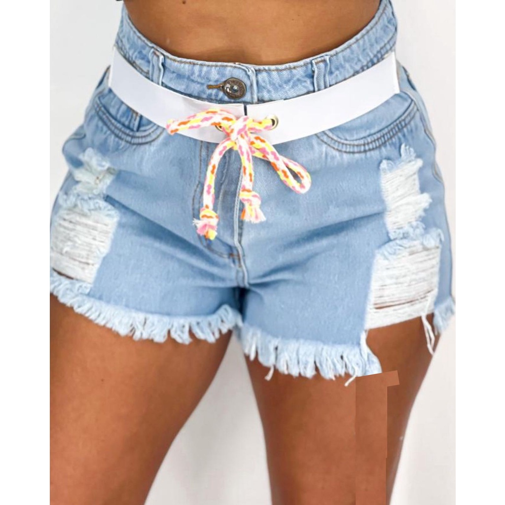Short Jeans Rasgado Feminino Cintura Alta Zíper | Shopee Brasil