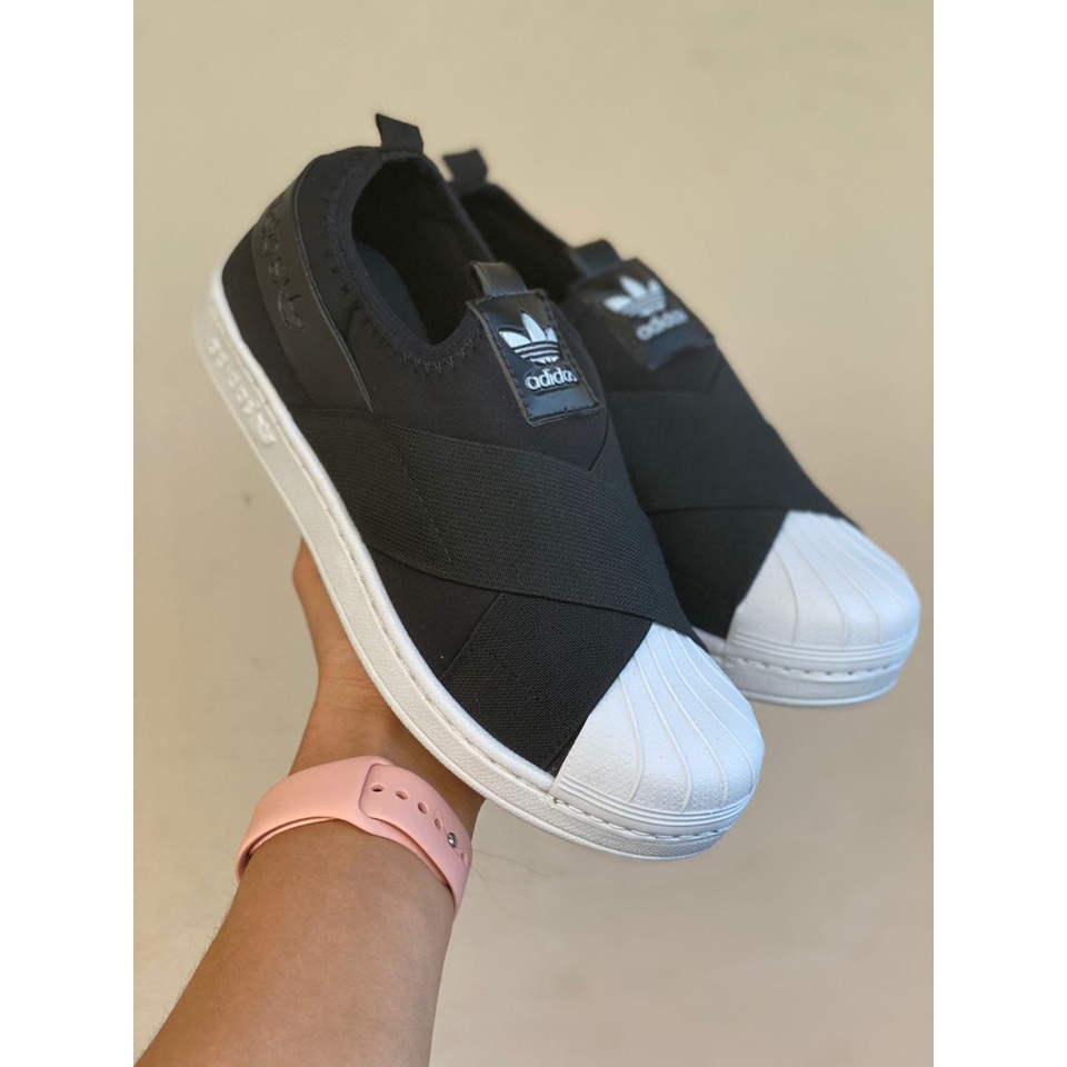 Tênis Feminino de elástico Adida Slip on super star calçe fácil meia ...
