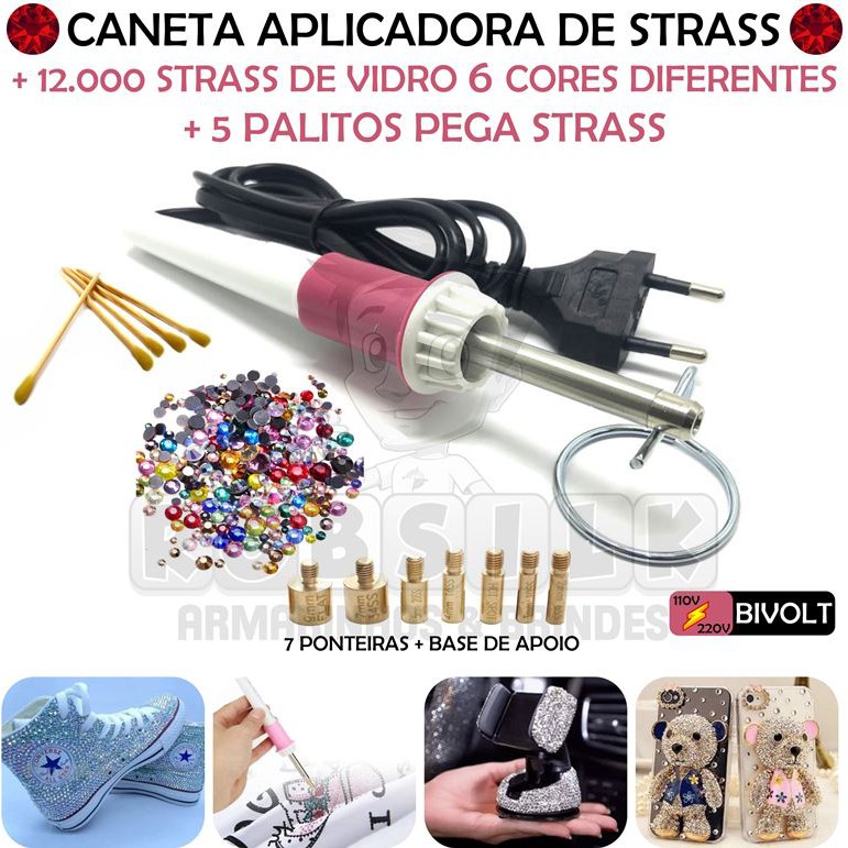 Kit Caneta Aplicadora de Strass + 12.000 Strass + Pega Strass | Shopee ...