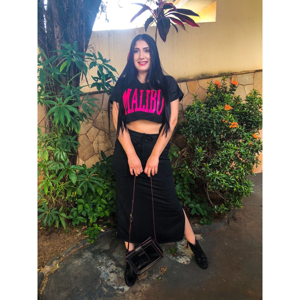 Conjunto Malibu - Moletinho saia midi e cropped | Shopee Brasil