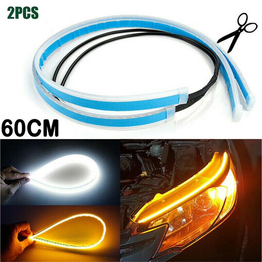 Fita De LED De 2 Peças Para Carro E Motocicleta Sequencial DRL Amarelo ...