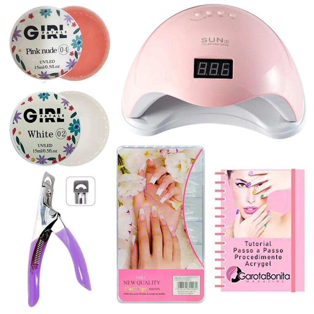 Kit Unha Acrygel Extensao Alongamento Cortador Tips Sorriso | Shopee Brasil