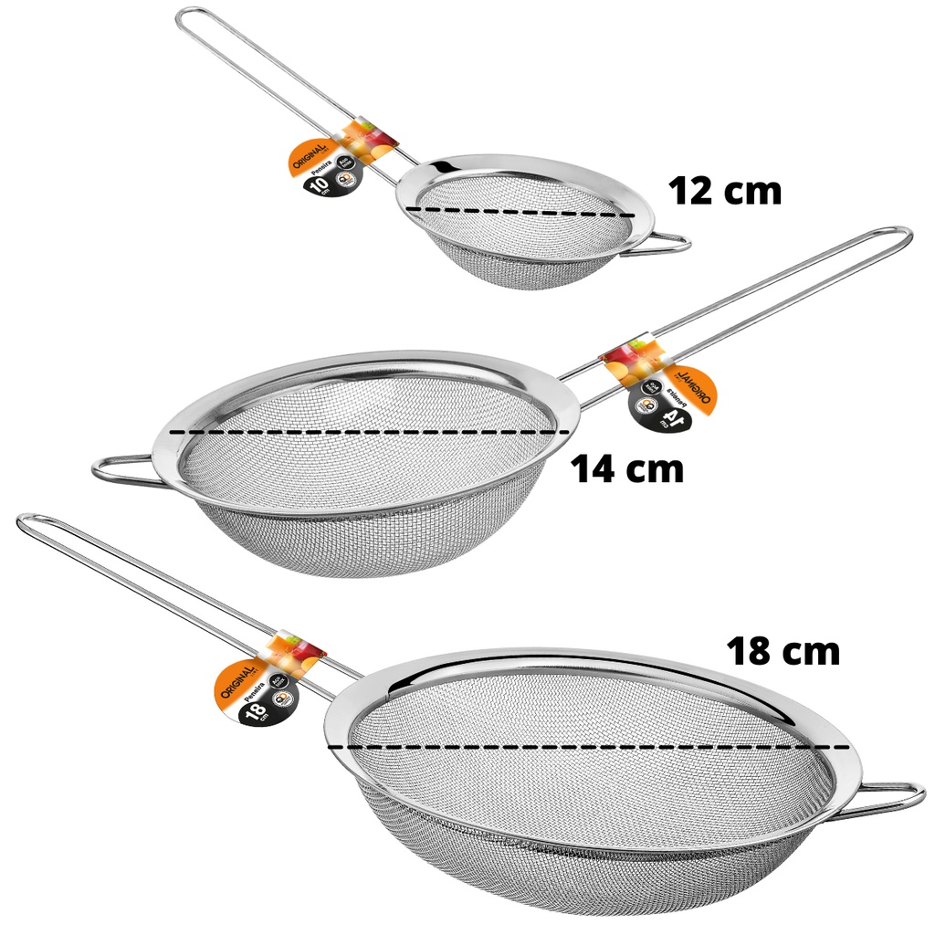 PENEIRAS AÇO INOX 12, 14, 16, 18 utensílios de cozinha | Shopee Brasil